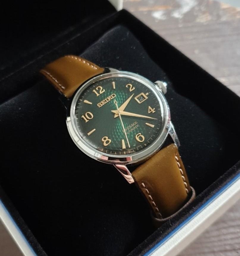 Seiko Presage Basic Line Cocktail SRPE45J1 Green Analog Brown Leather ...