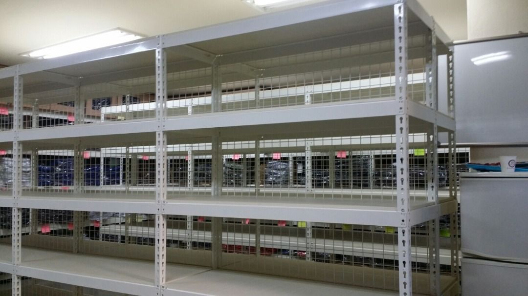 steel racks standee shelves filling open cabinet, Furniture & Home ...