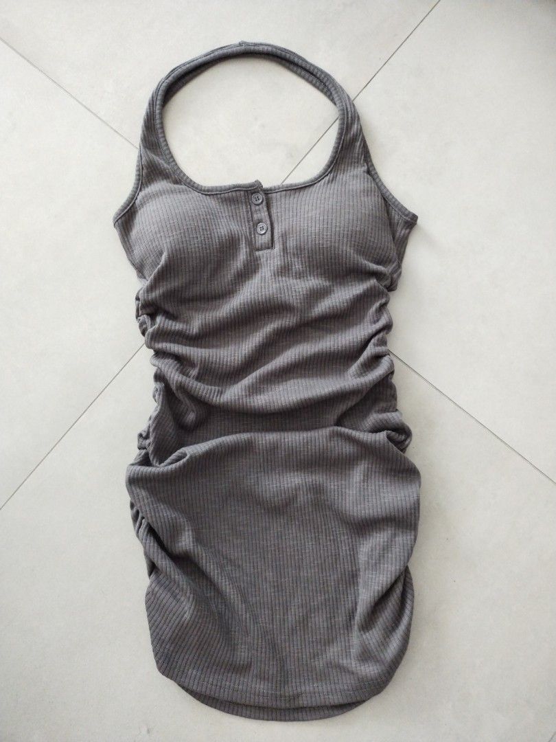 Stretchable gray body hugging mini skirt dress, Women's Fashion ...
