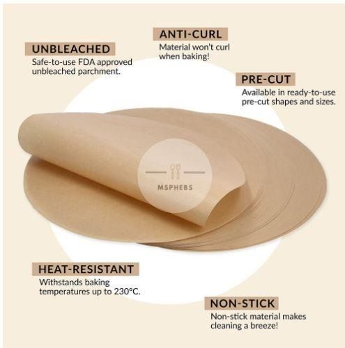 Unbleached Round Parchment Paper Baking Paper 120 pcs Unbleached Non ...