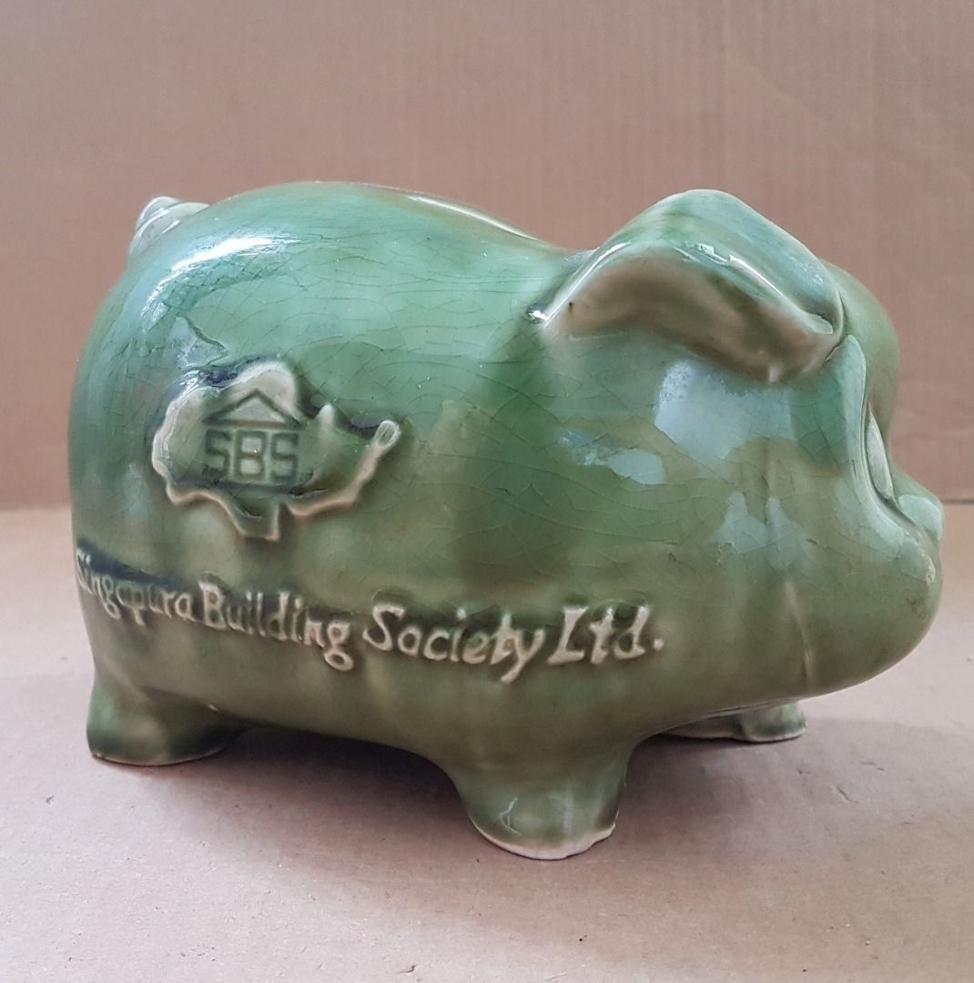 Vintage Coin Bank Souvenir, Piggy Bank, Singapore Building Society, Singapore Finance Limited ...