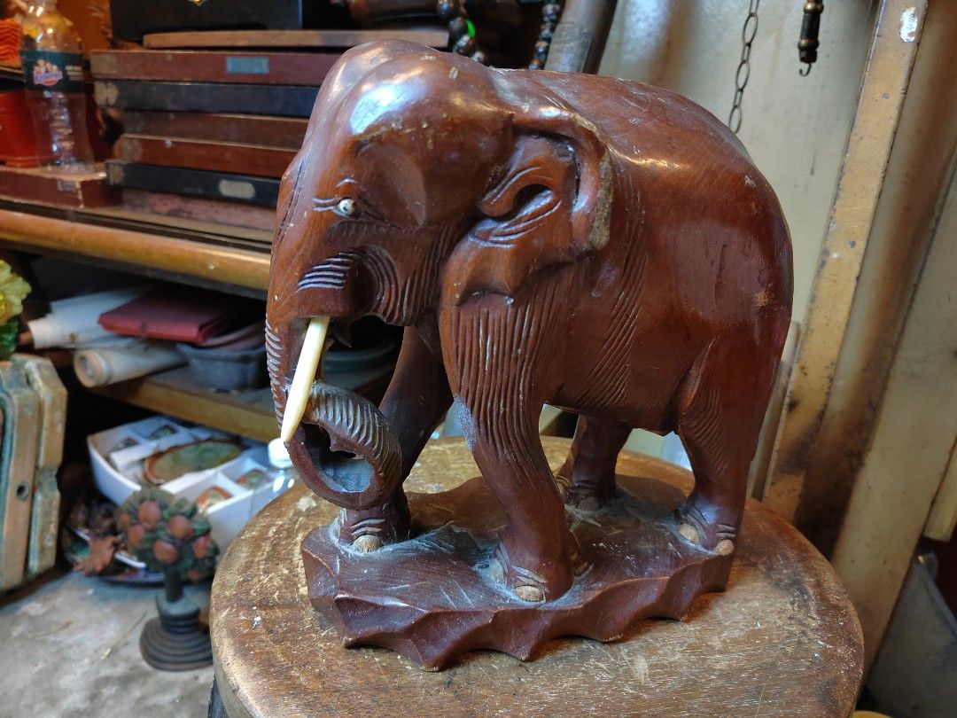 Vintage teak elephant carving, Hobbies & Toys, Collectibles ...