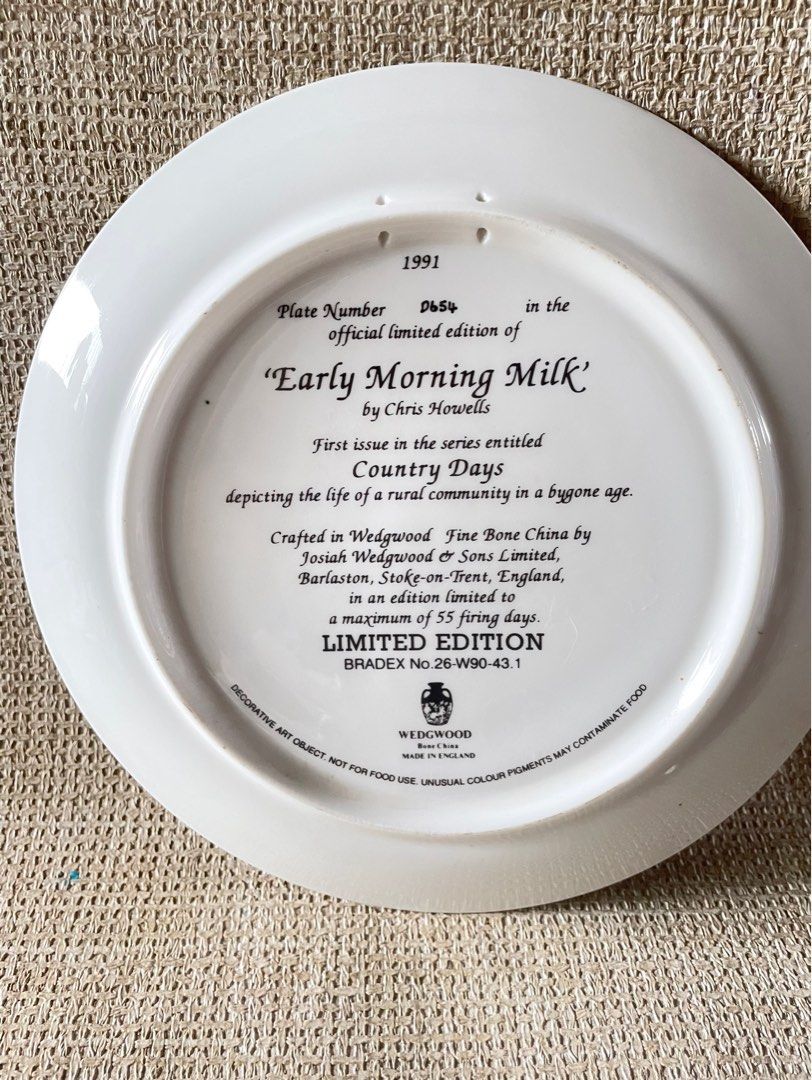 Wedgwood 1991 Fine Bone China Early Morning Milk Deco Plate, Furniture ...
