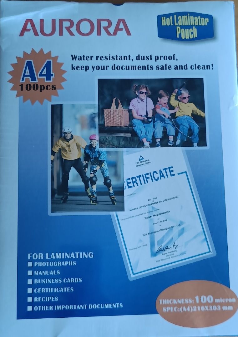 Aurora A4 100 pieces of laminating pouch, Hobbies & Toys, Stationery & Craft, Stationery ...