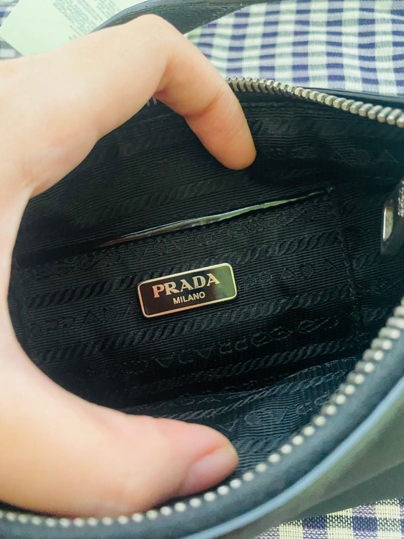 AUTHENTIC Prada Tessuto Nylon Baguette Pochette Mini Bag Leather (Black ...