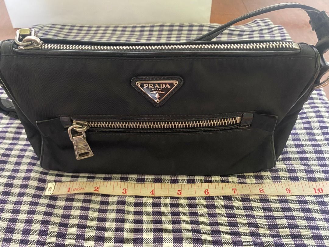 AUTHENTIC Prada Tessuto Nylon Baguette Pochette Mini Bag Leather (Black ...