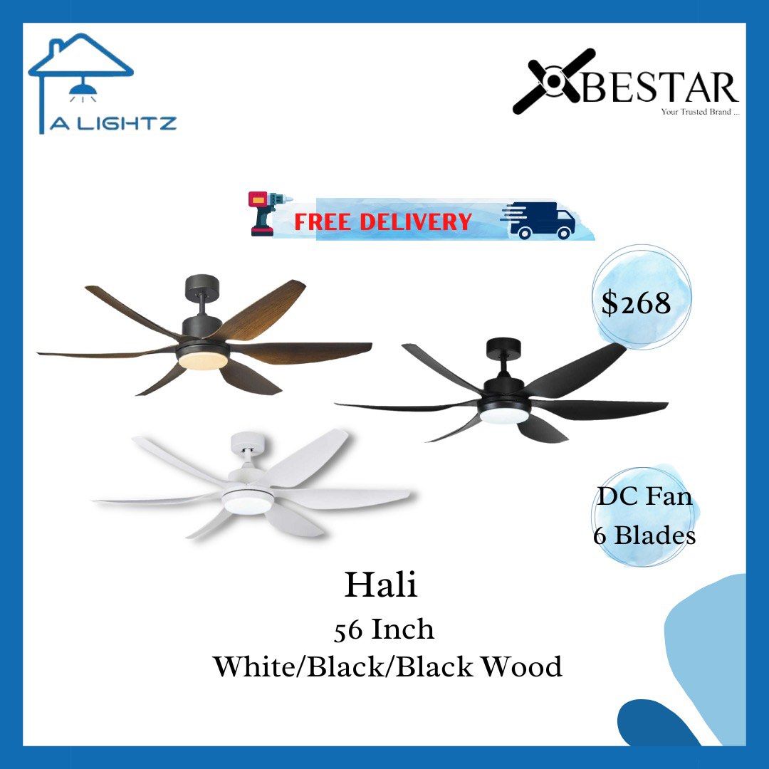 Bestar DC Ceiling Fan Hali 56" 6 Blades with 24W Tri-colour LED Light ...