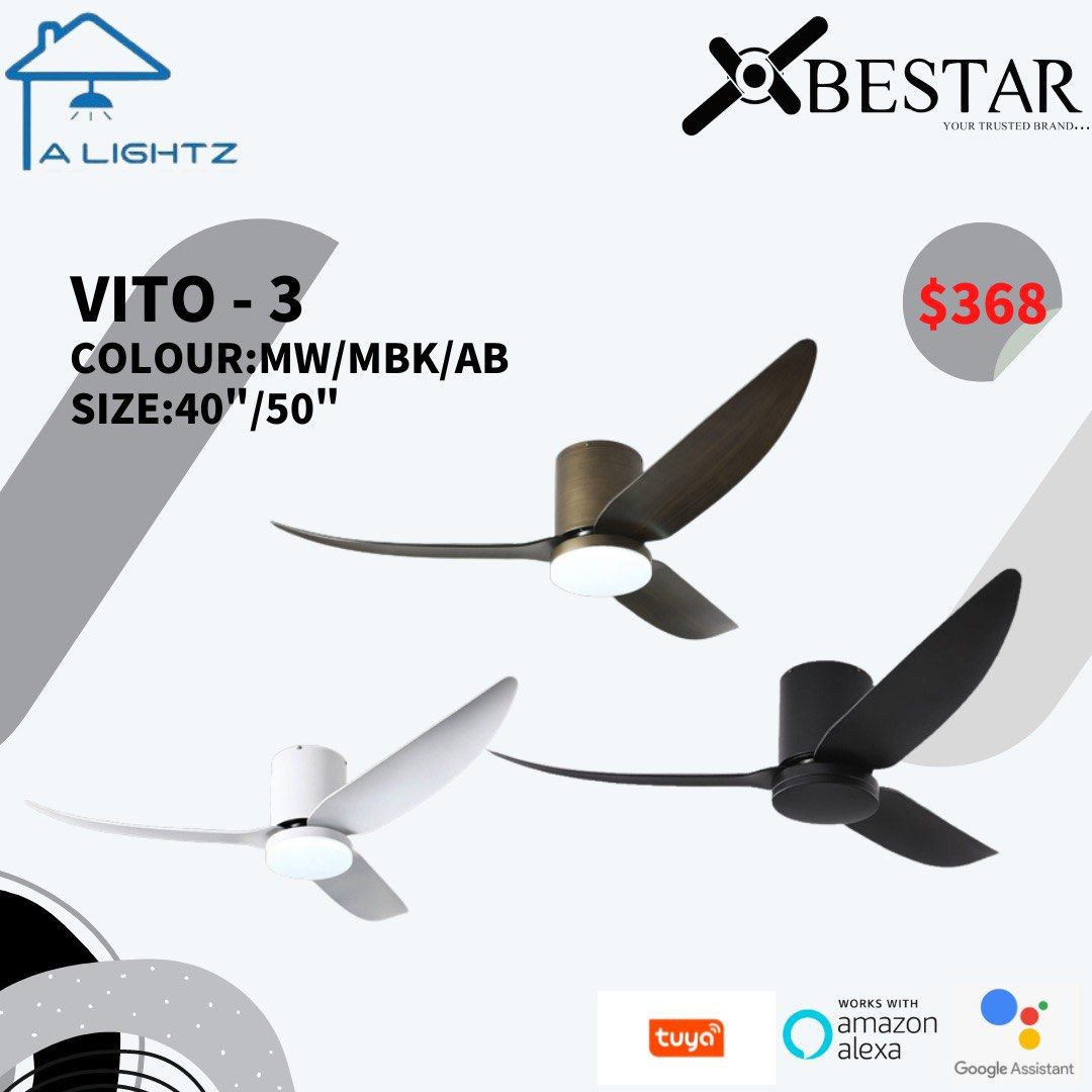 Bestar Vito-3 Smart 40"/50" Ceiling fan with Dimmable light & Bestar ...