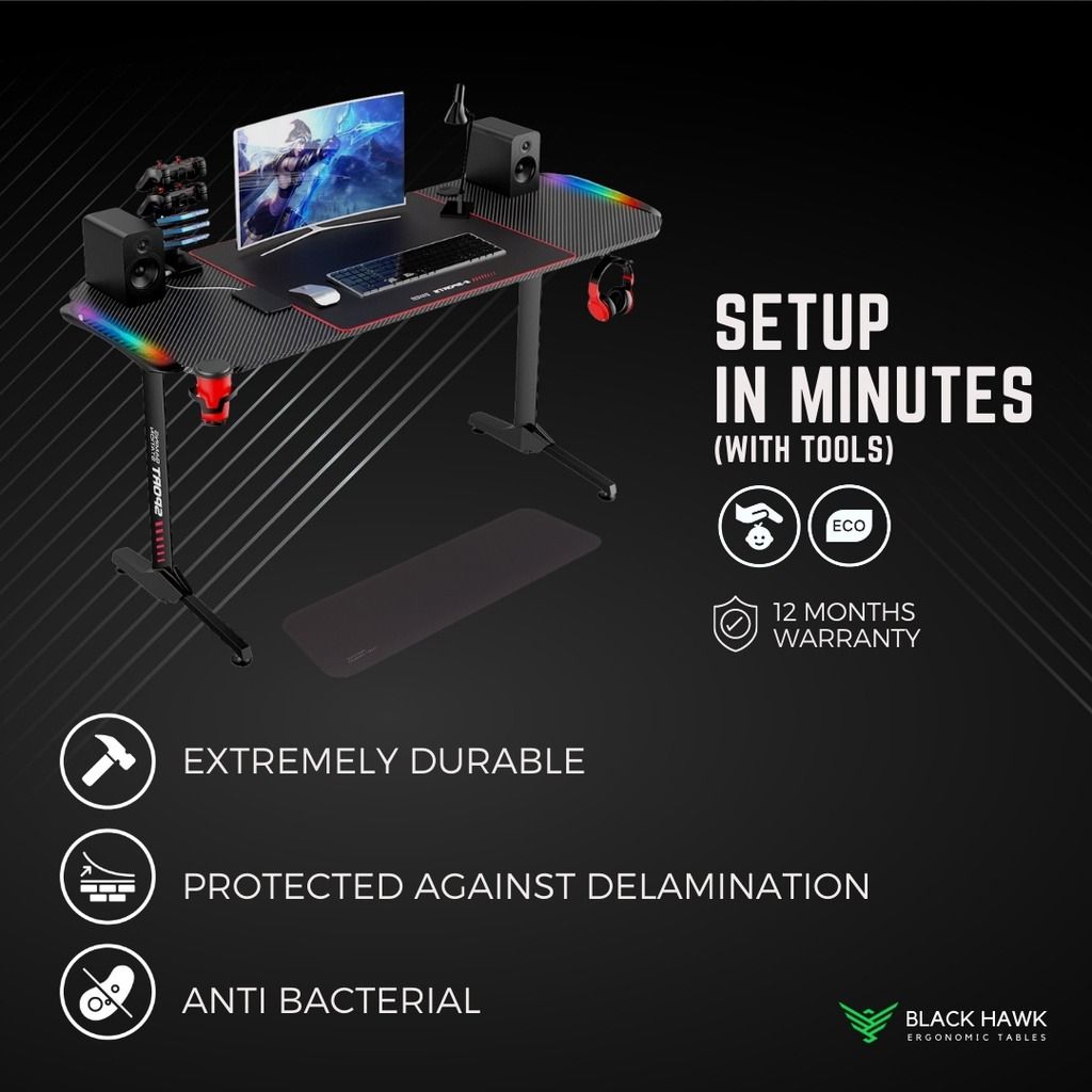 Black Hawk RGB Gaming Desk / Gaming Desk / Gaming Table / Computer ...