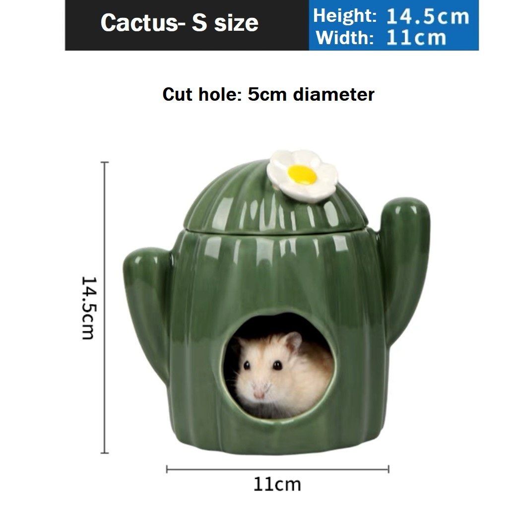 Bucastate Cactus Ceramic Hamster Hideout House Toy (2 sizes), Pet ...