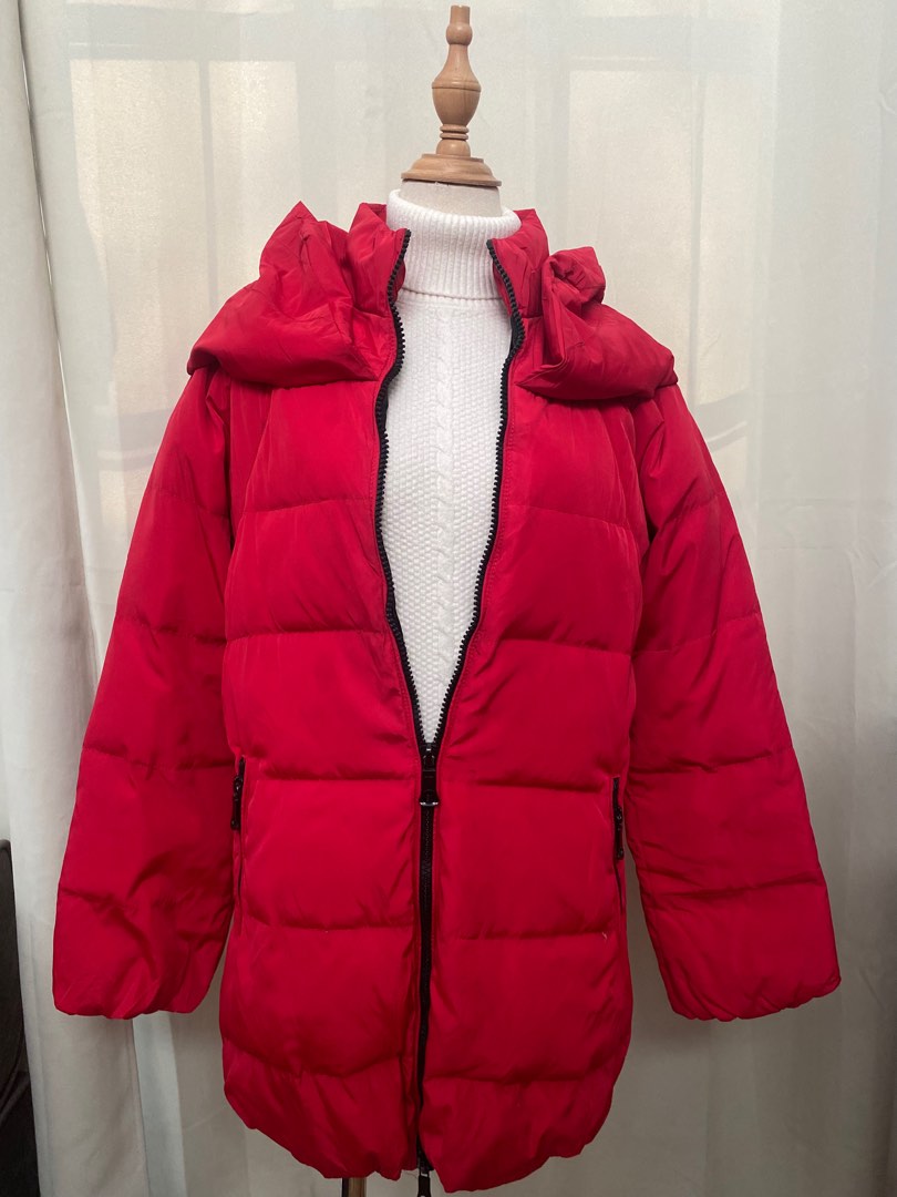 Cherry Red Winter Puffer Jacket - Down Feathers - Medium to Large ...