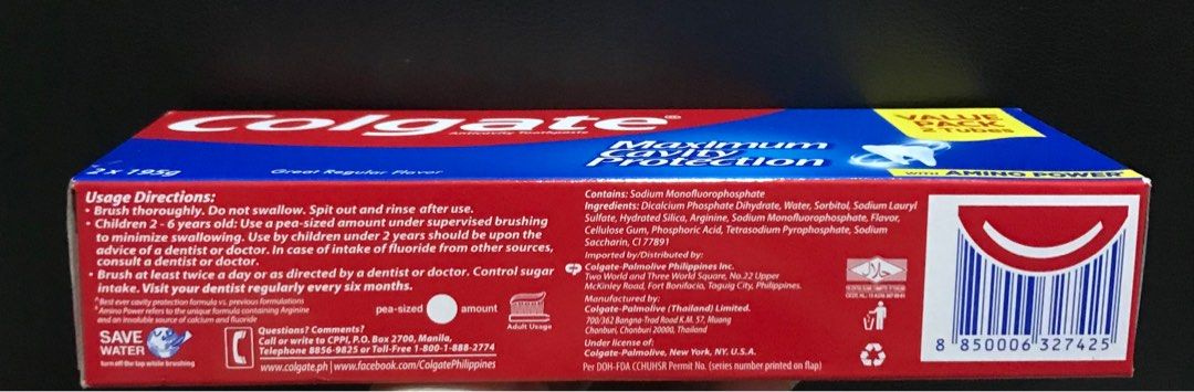 Colgate Anticavity Toothpaste Great Regular Flavor (2 tubes x 195g) Maximum Cavity Protection ...