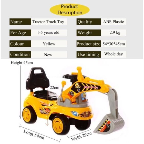 Excavator Digger Car Ride on Excavator Pretend Toy w Music Electric ...