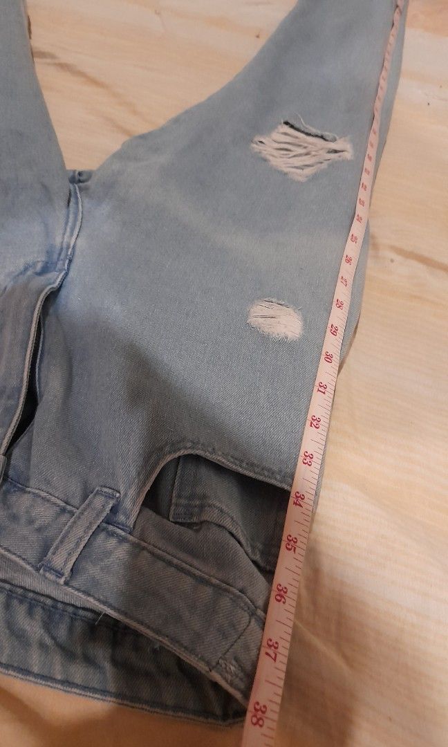 Highwaist Ripped Tattered Jeans Denim Light Blue, Women's Fashion ...