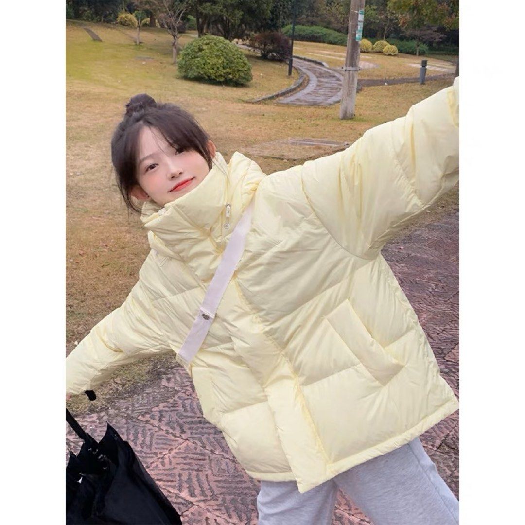 Hooded Pale Yellow Winter Jacket, Women's Fashion, Coats, Jackets and ...