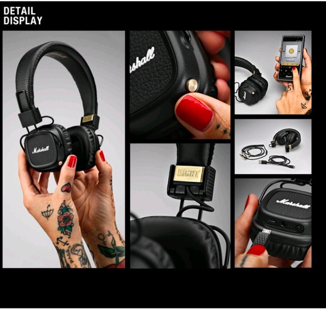 Marshall Major II Bluetooth Wireless On-Ear Headphones With Mic, Audio ...