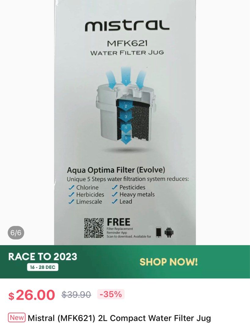 Mistral Water Filter Jug MFK621, TV & Home Appliances, Kitchen ...