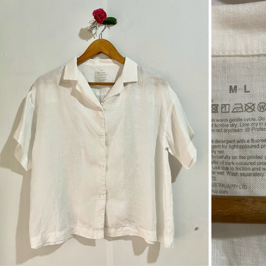 Muji White Linen Boxy Top, Women's Fashion, Tops, Shirts on Carousell