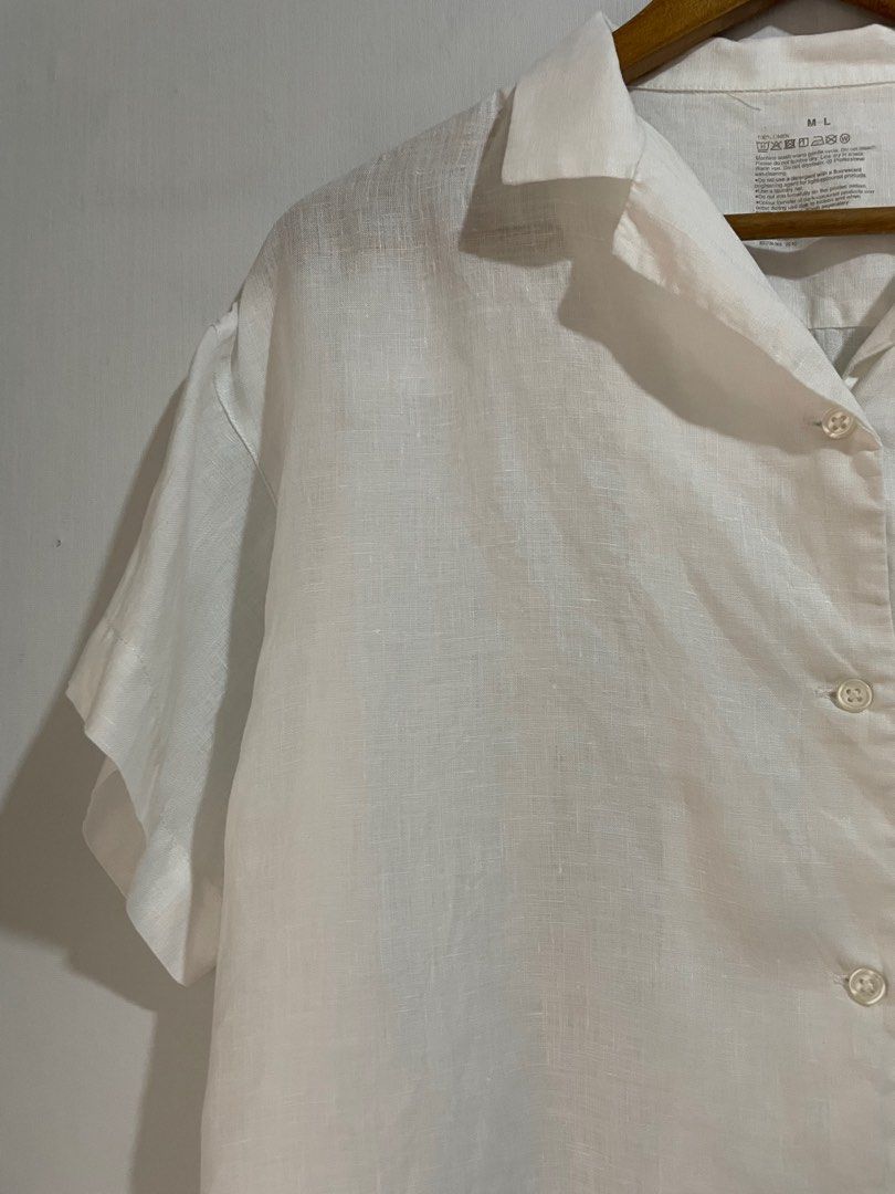 Muji White Linen Boxy Top, Women's Fashion, Tops, Shirts on Carousell