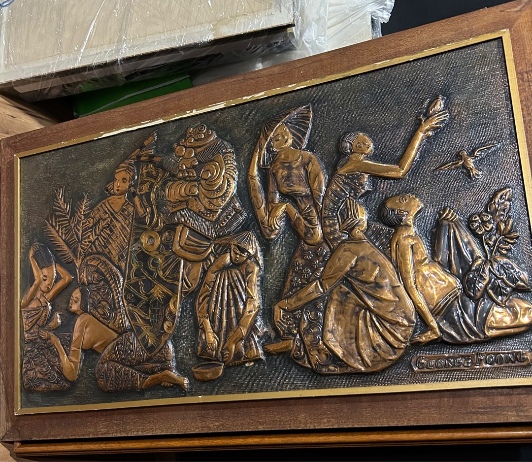 Nice large copper tooling art pie e with frame to declutter, Furniture ...