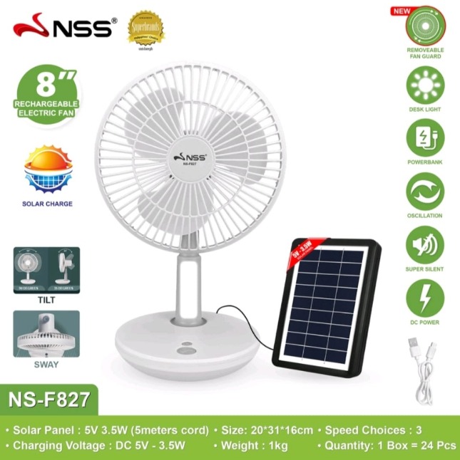 NSS SOLAR FAN F827, Furniture & Home Living, Lighting & Fans, Fans on Carousell