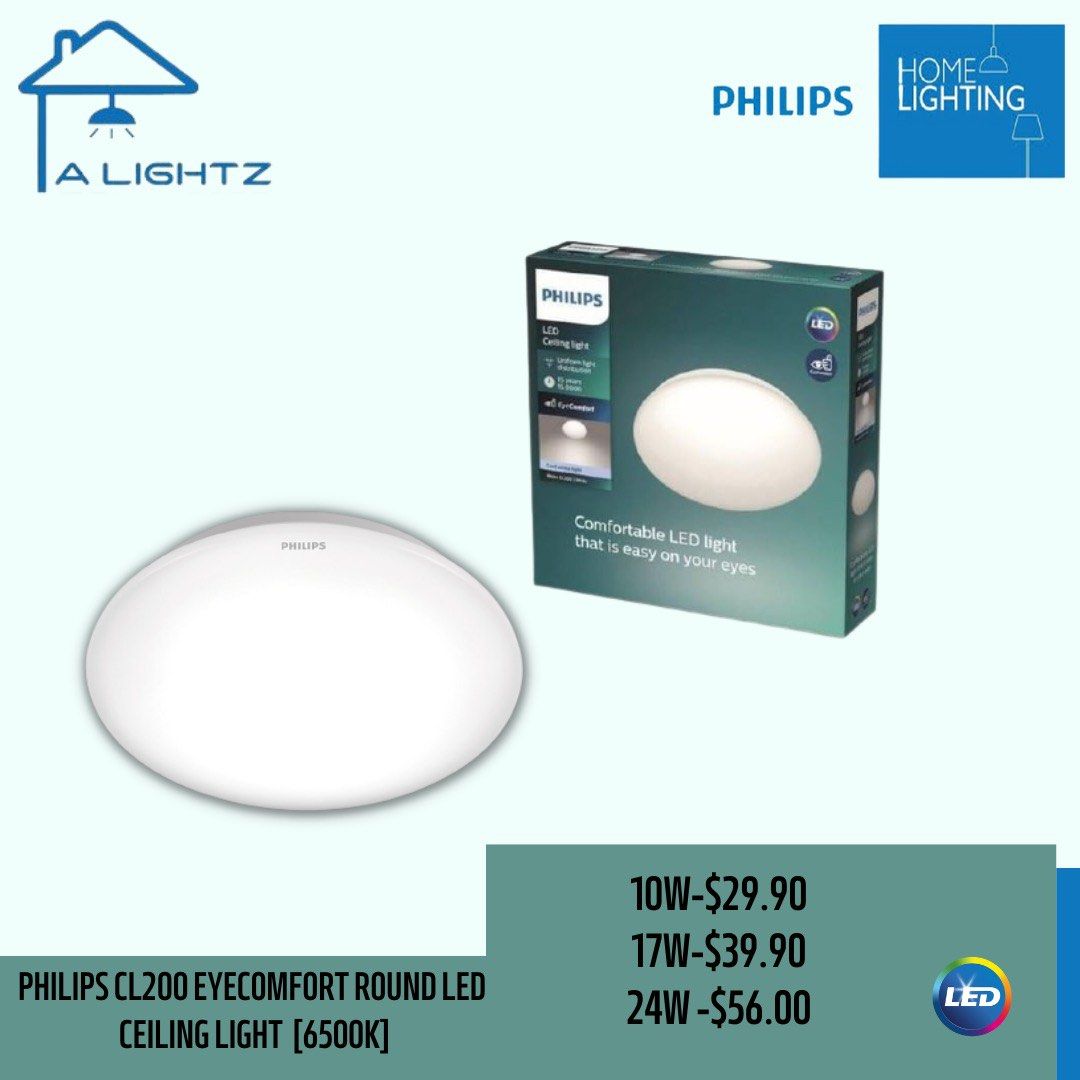 Philips CL200 Essential Ceiling Light 10W/17W/24W Round (Cool Daylight ...