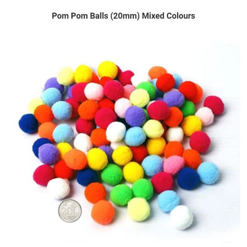 Pom Pom Balls 20mm Assorted Colours or Mixed Sizes, Hobbies & Toys ...