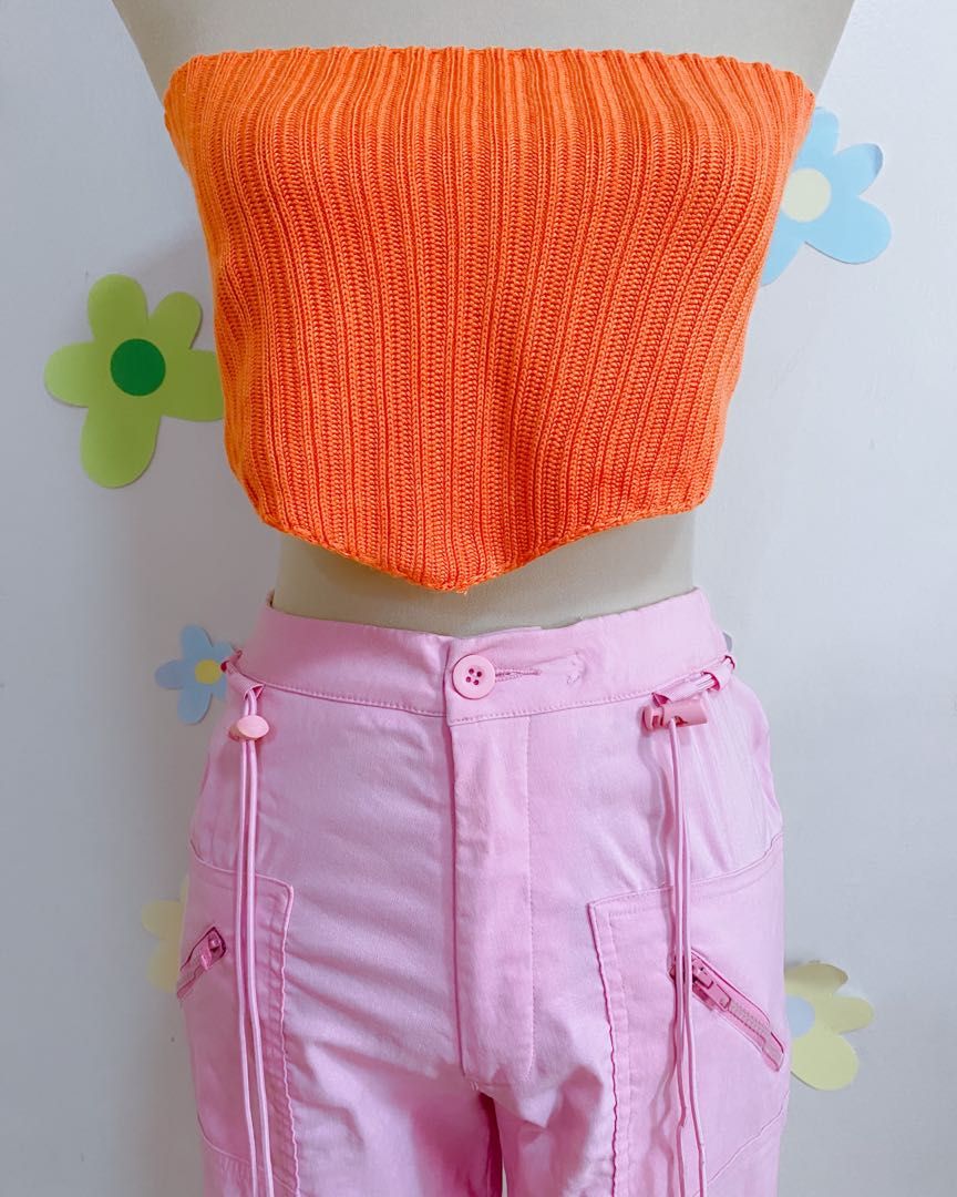 Ribbed Tube Top and Cargo Parachute Style Pants, Women's Fashion, Tops ...
