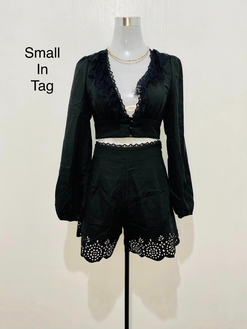 Set Coordinates Black Goth Top And Short Small Womens Fashion Dresses And Sets Sets Or