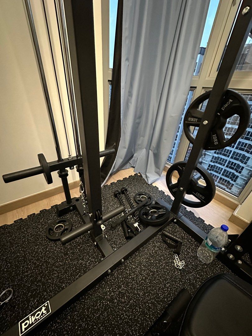 Squat Rack + Cable machine + barbell and wights, Sports Equipment ...