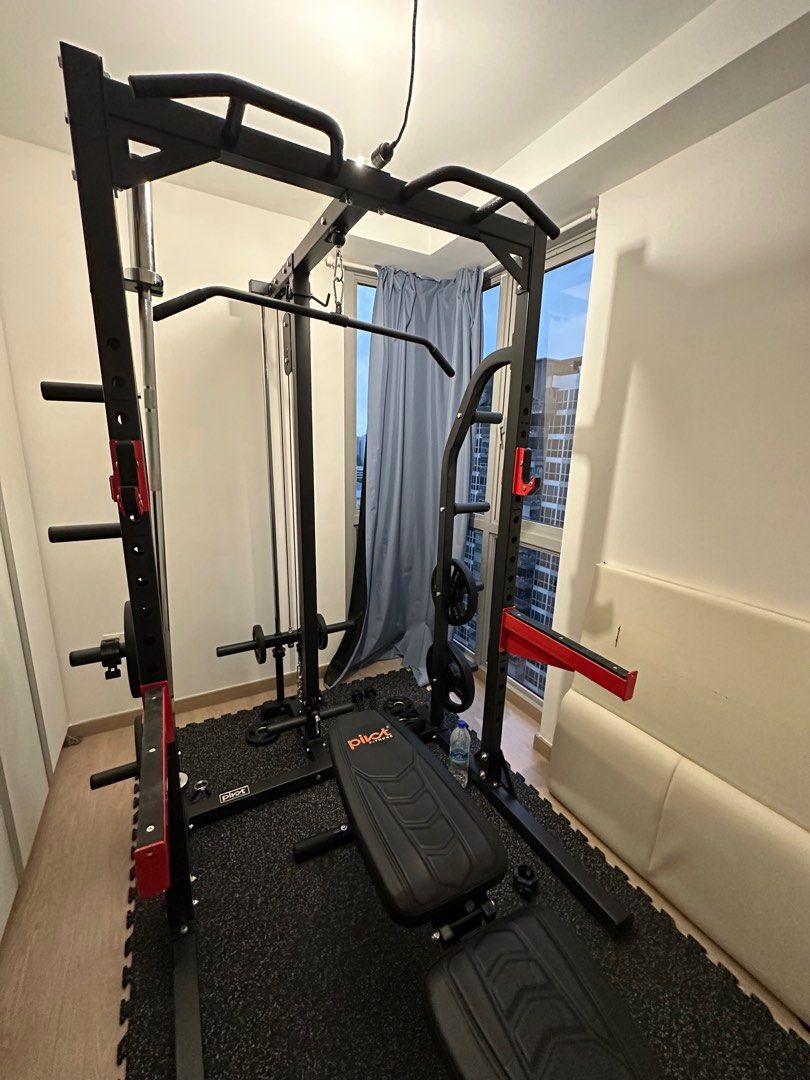 Squat Rack + Cable machine + barbell and wights, Sports Equipment ...