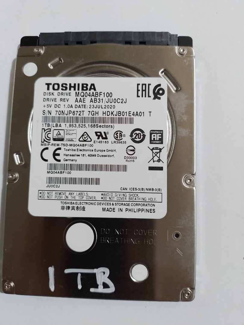 Toshiba disk drive 1TB, Computers & Tech, Parts & Accessories, Hard ...