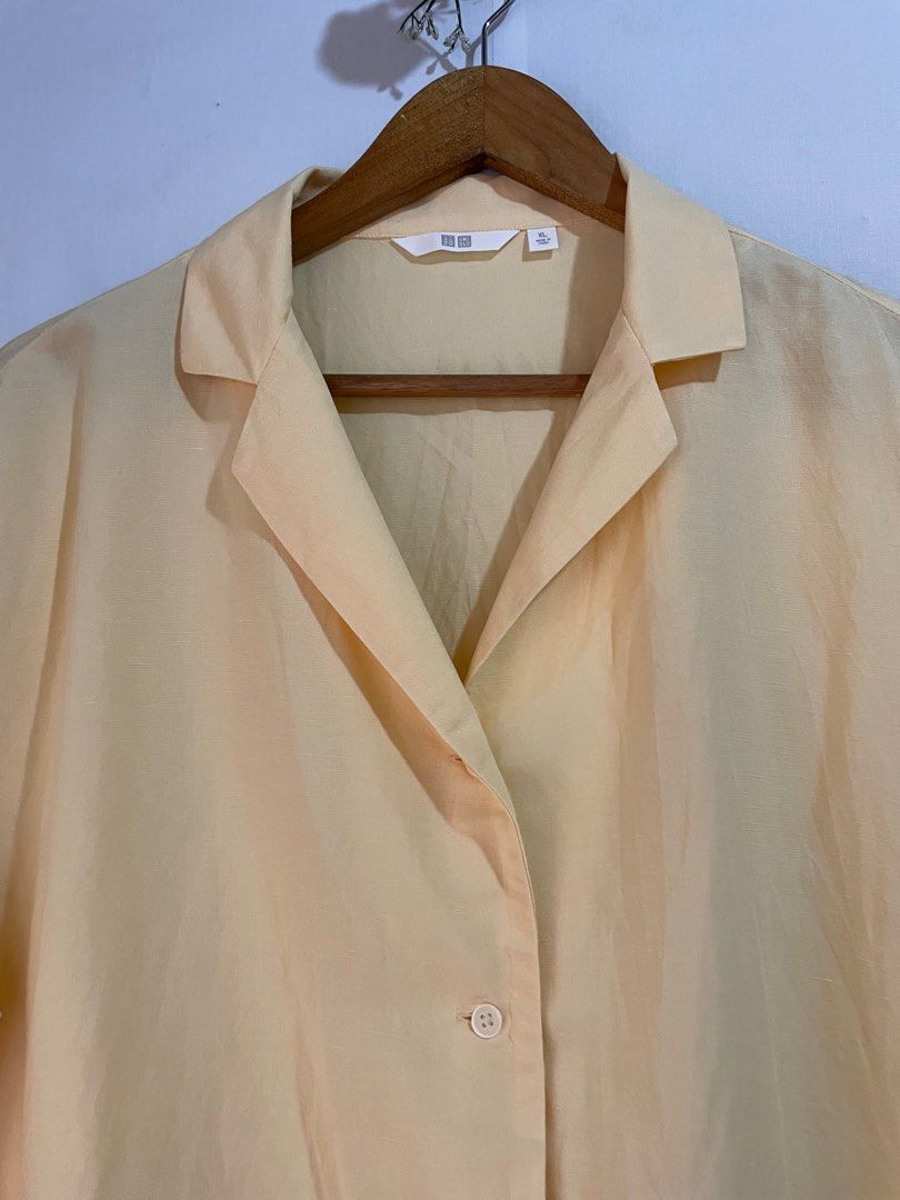 Uniqlo Pastel Yellow Linen Boxy top, Women's Fashion, Tops, Shirts on ...