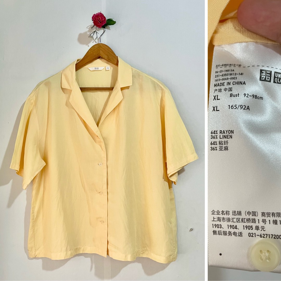Uniqlo Pastel Yellow Linen Boxy top, Women's Fashion, Tops, Shirts on ...
