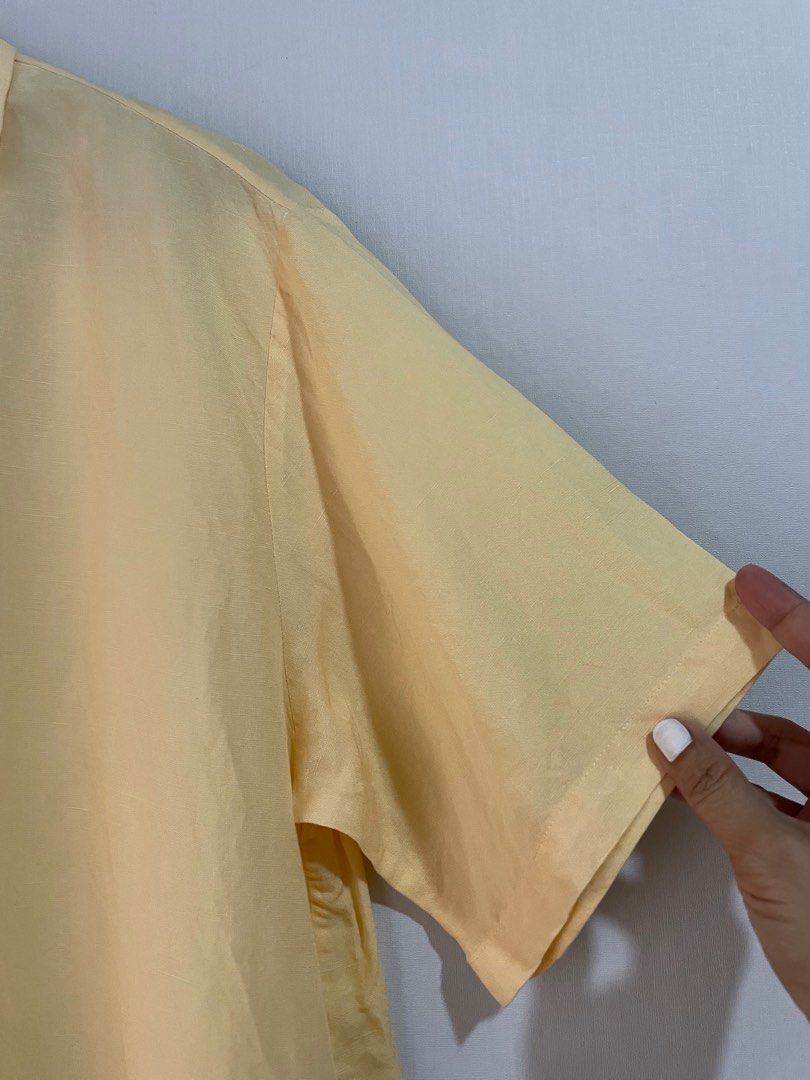 Uniqlo Pastel Yellow Linen Boxy top, Women's Fashion, Tops, Shirts on ...
