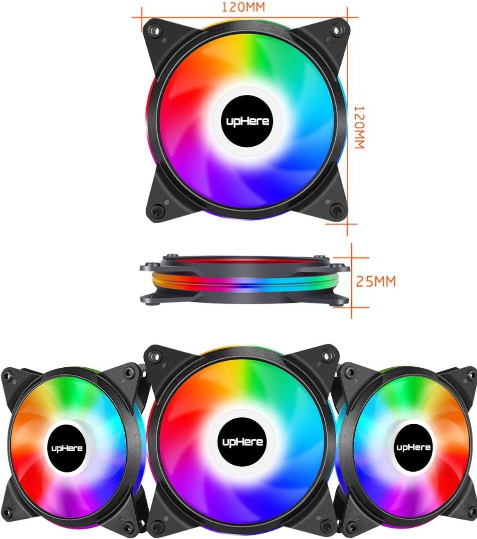 upHere 3-PIN 120mm LED Computer Case Fan super Silent PC Cooling Fan 3 ...