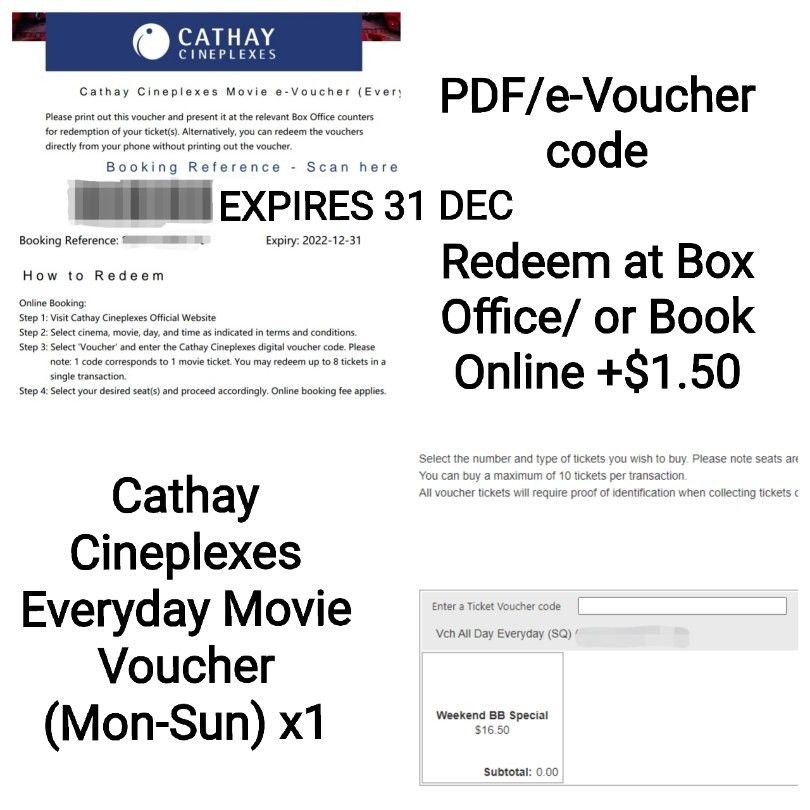 1x Cathay Cineplexes Everyday Movie Ticket e-Voucher PDF/Digital Code, Tickets & Vouchers ...