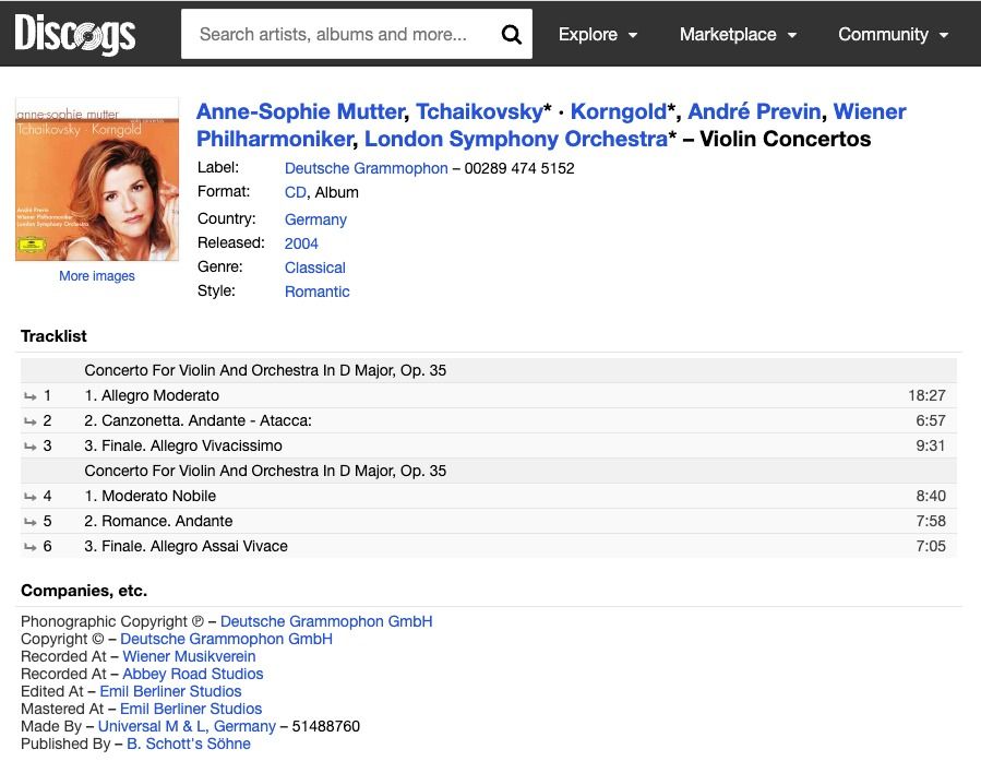 Anne-Sophie Mutter, Tchaikovsky* · Korngold*, André Previn, Wiener ...