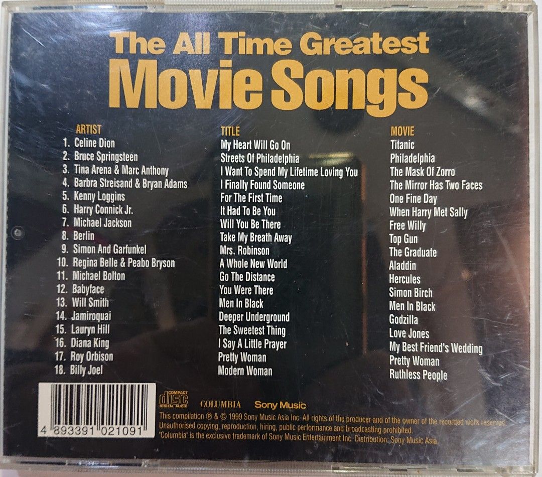 cd+vcd the all time greatest movie songs, 興趣及遊戲, 音樂、樂器 & 配件, 音樂與媒體 - CD ...