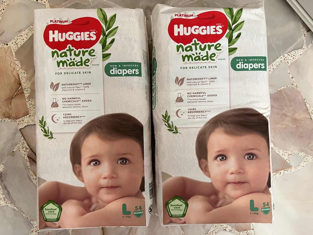Huggies Nature Made Platinum diaper - Size L, Tape, Babies & Kids ...