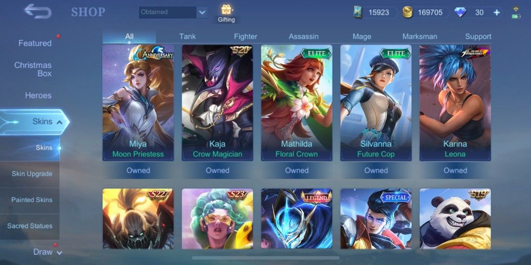 MLBB CHEAP STACKED ACC: KOF CHOU, legend GUSION!!, Video Gaming, Gaming ...