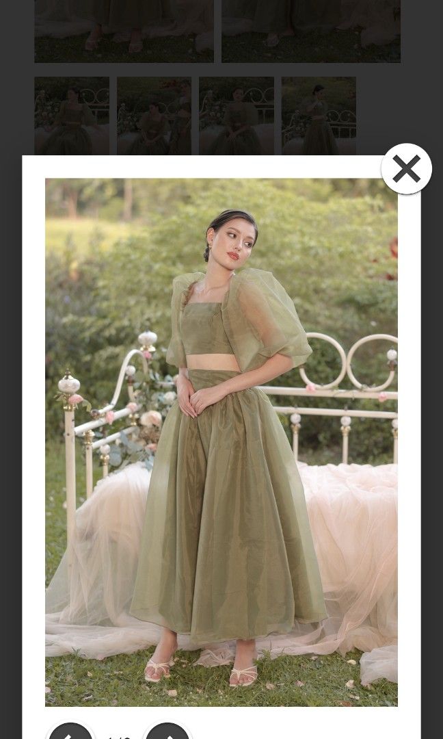 Perla Set in Olive Matte Organdy, Women's Fashion, Dresses & Sets, Evening dresses & gowns on ...