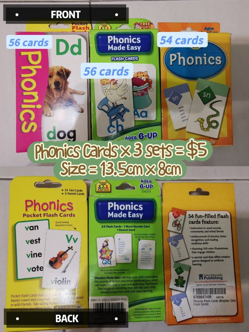 Phonics Pocket Flash Cards x 3 Sets, Hobbies & Toys, Books & Magazines ...