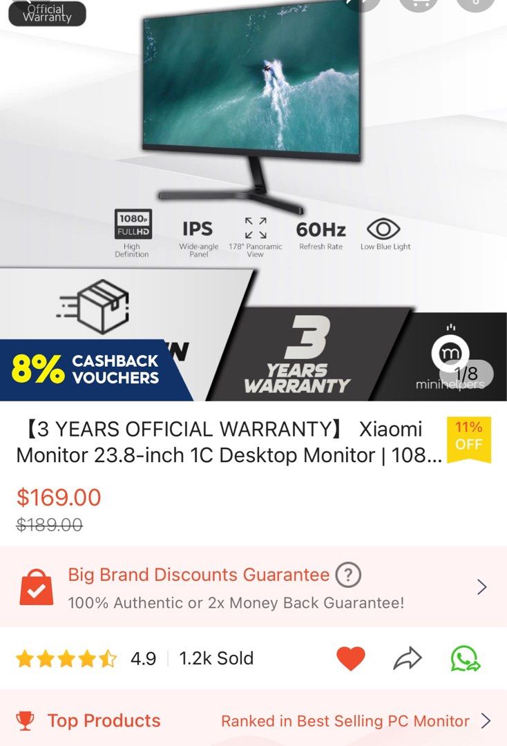 Redmi Monitor 23.8-inch 1C Dekstop Monitor, Computers & Tech, Parts ...