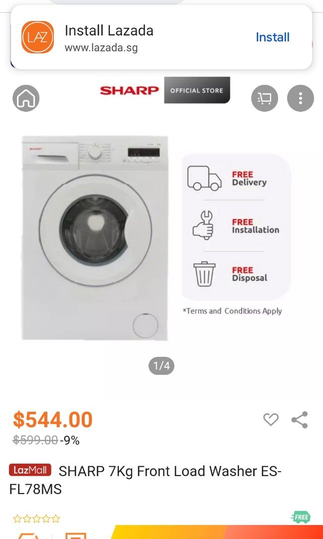 SHARP 7Kg Front Load Washer ES-FL78MS Washing machine, TV & Home ...