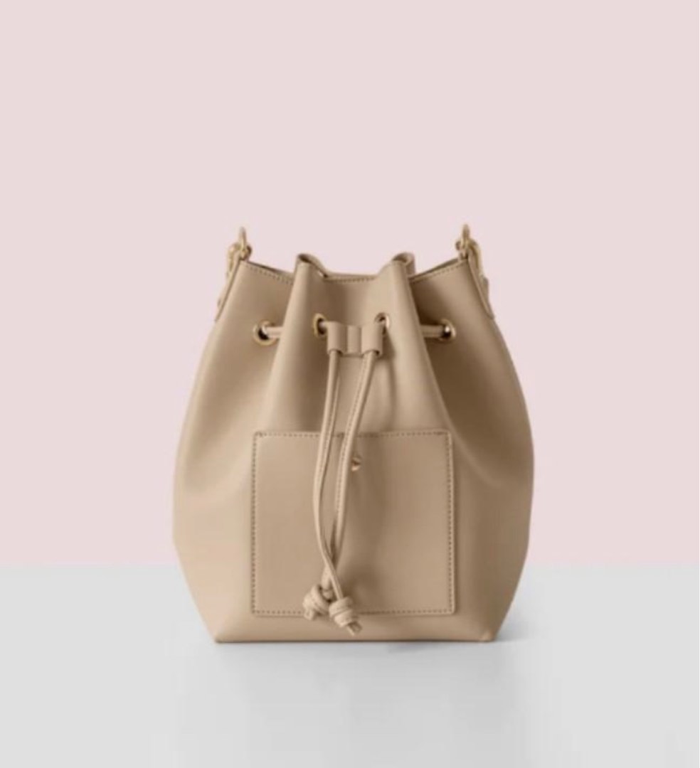 The Sophia Label Mini Carrie Bucket Bag in Taupe, Women's Fashion, Bags ...
