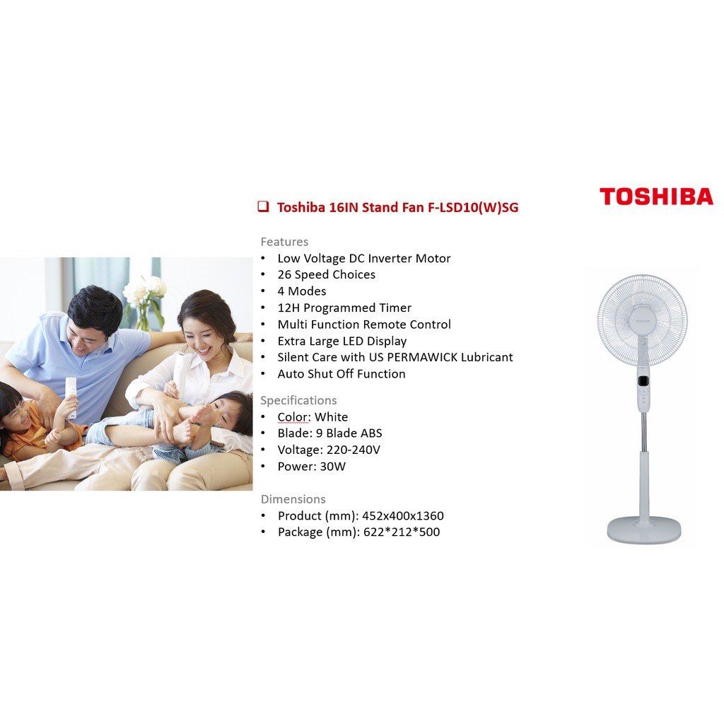 TOSHIBA DC inverted stand fan with infra remote F-LSD10(W), Furniture ...