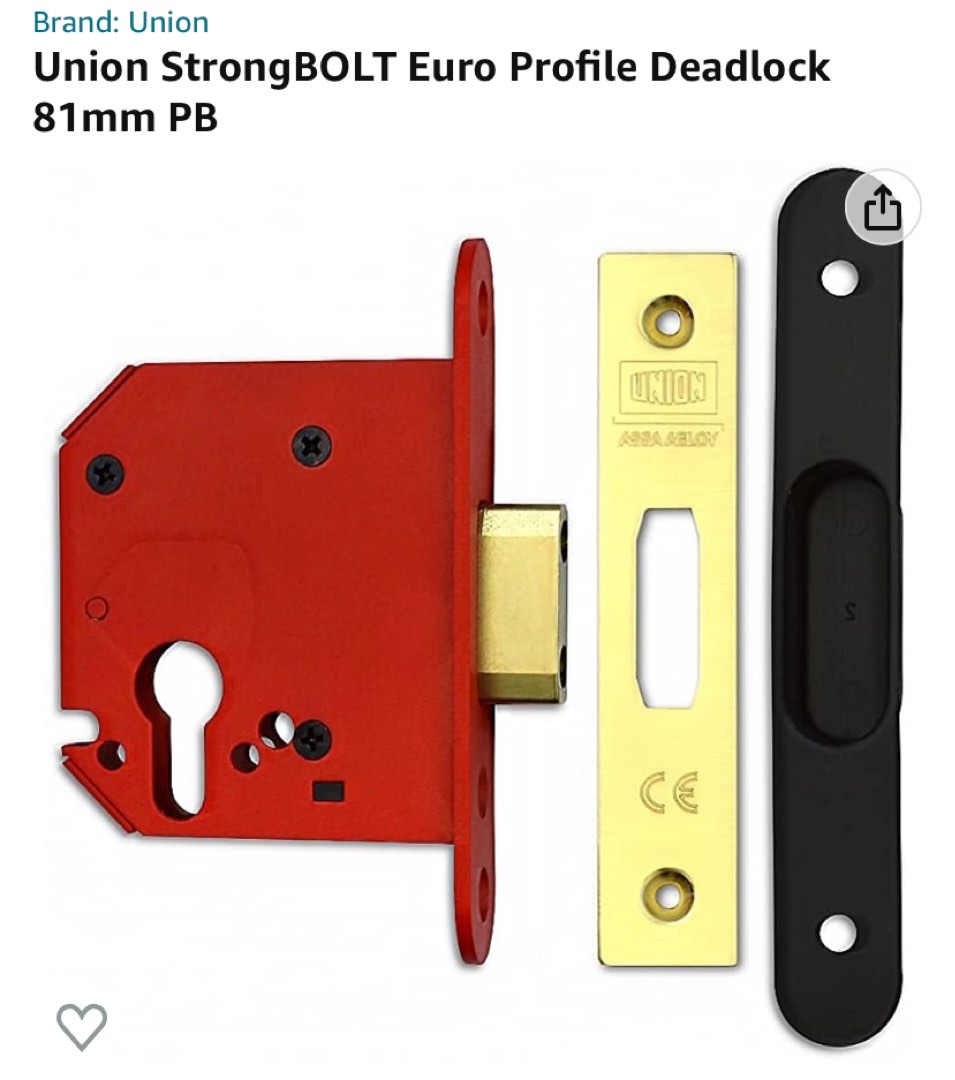 Union Strongbolt Euro Profile Deadlock Brass for Thumb-turn Door Lock ...