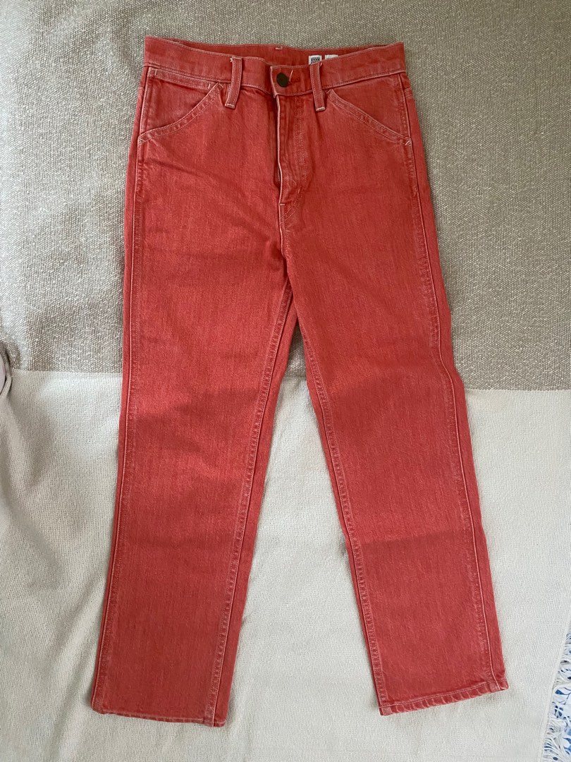 UNIQLO Red Denim Jeans, Women's Fashion, Bottoms, Jeans on Carousell