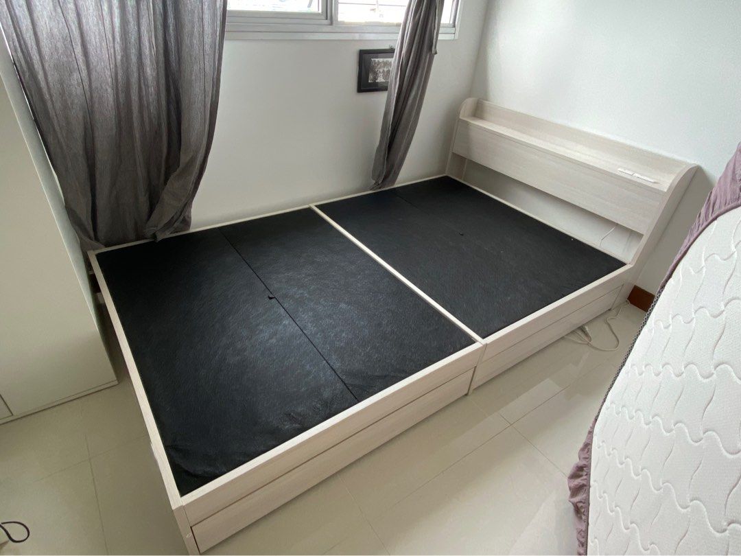 (Used) White Semi Double Aube Wooden Drawer Storage Bed Frame ...